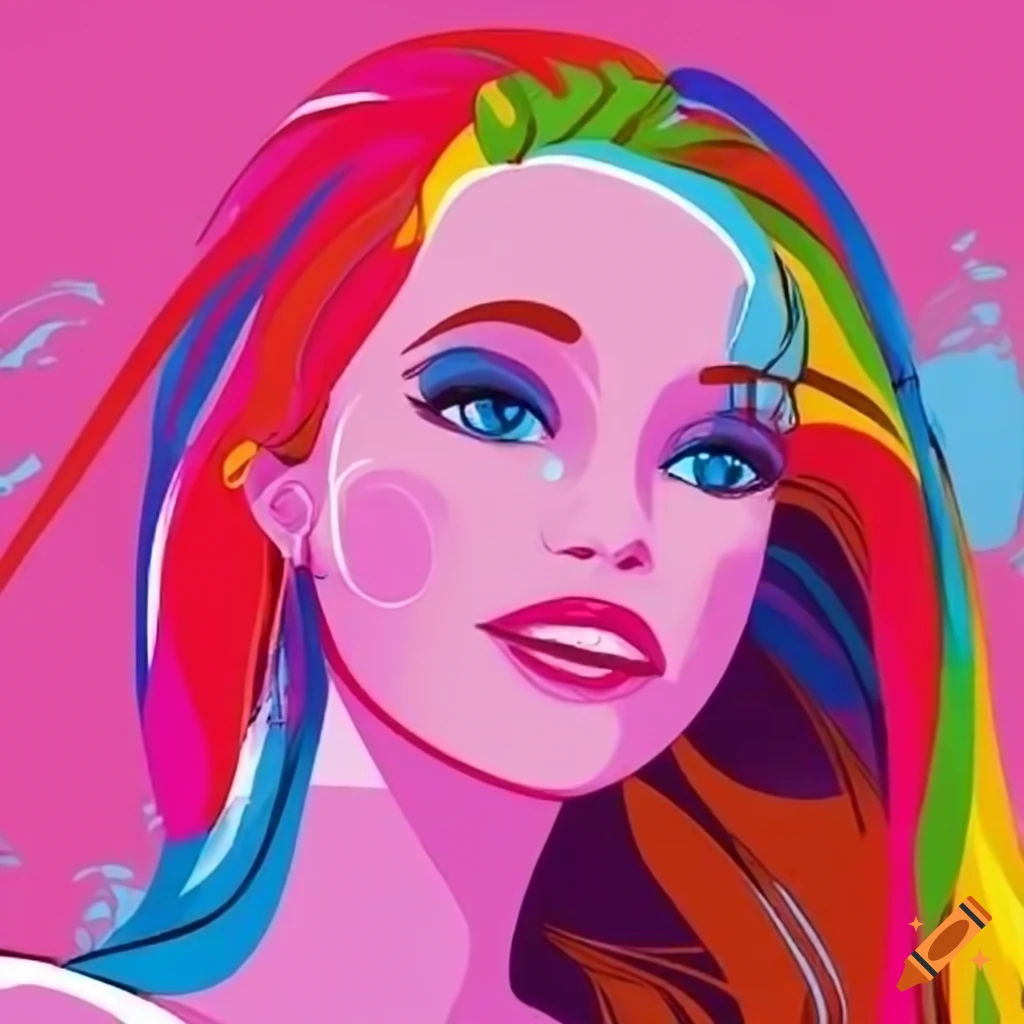 Barbie movie simple line art black and white with transparent ...