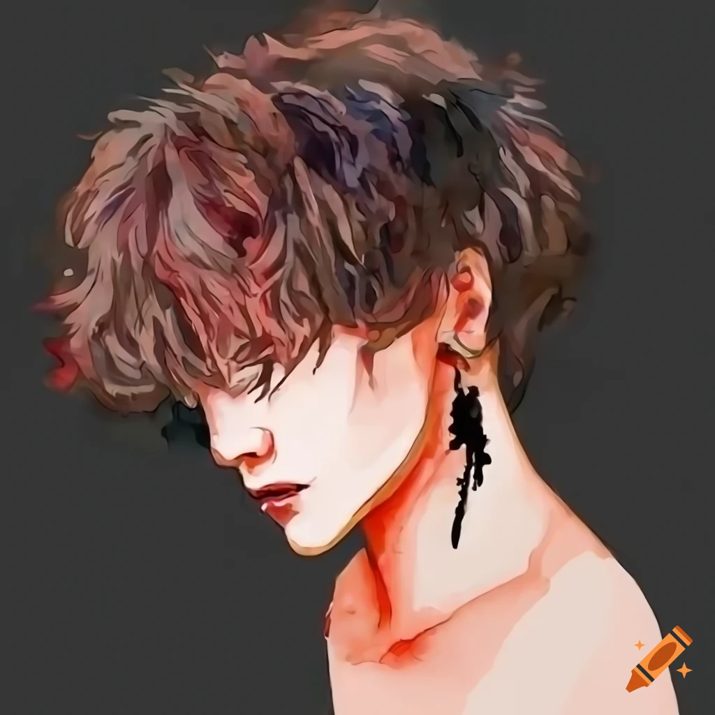 Doomerboy wojak brown hair boy eboy gloomy on Craiyon