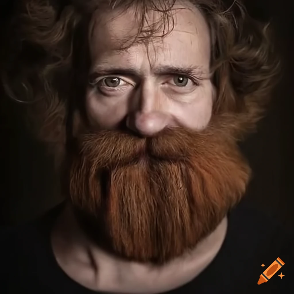 A dog-like man with a big beard and a psychopathic look