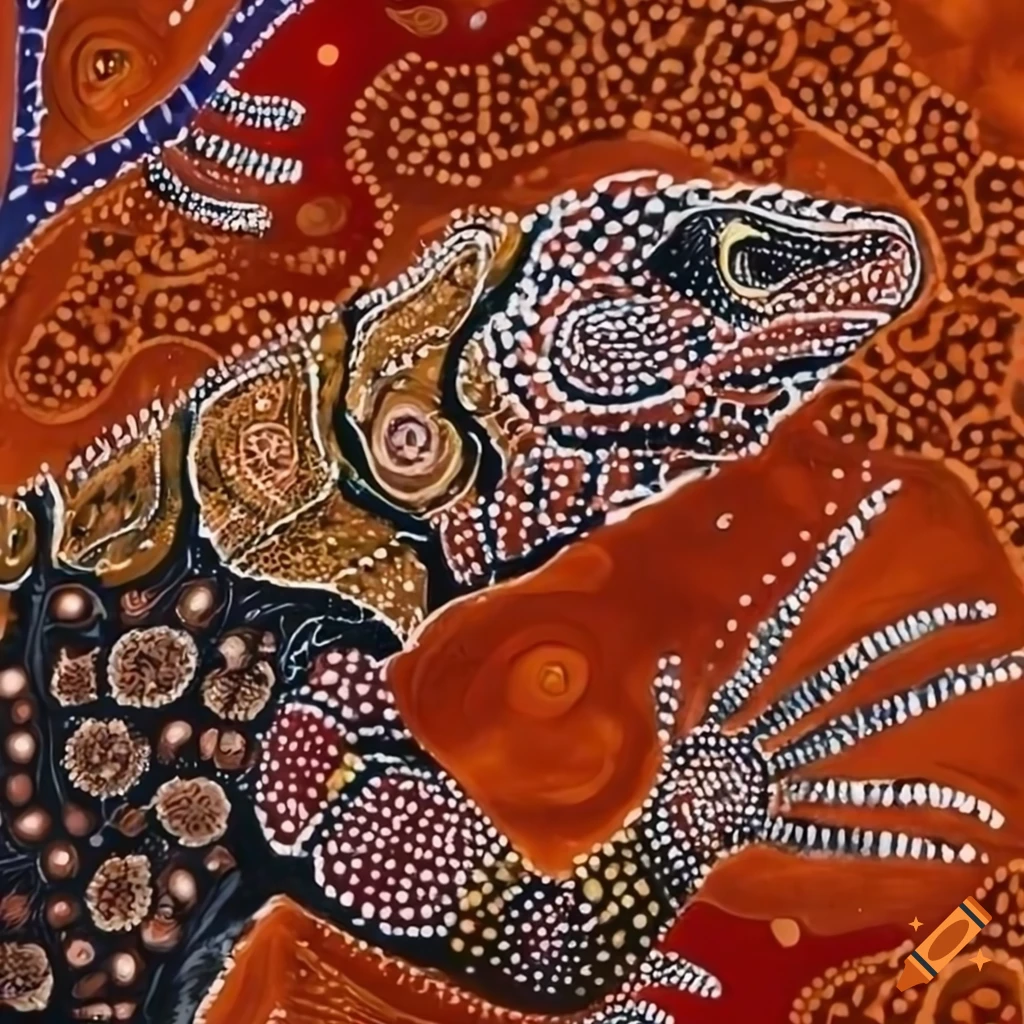 Detailed australian indigenous dreamtime painting of an goanna