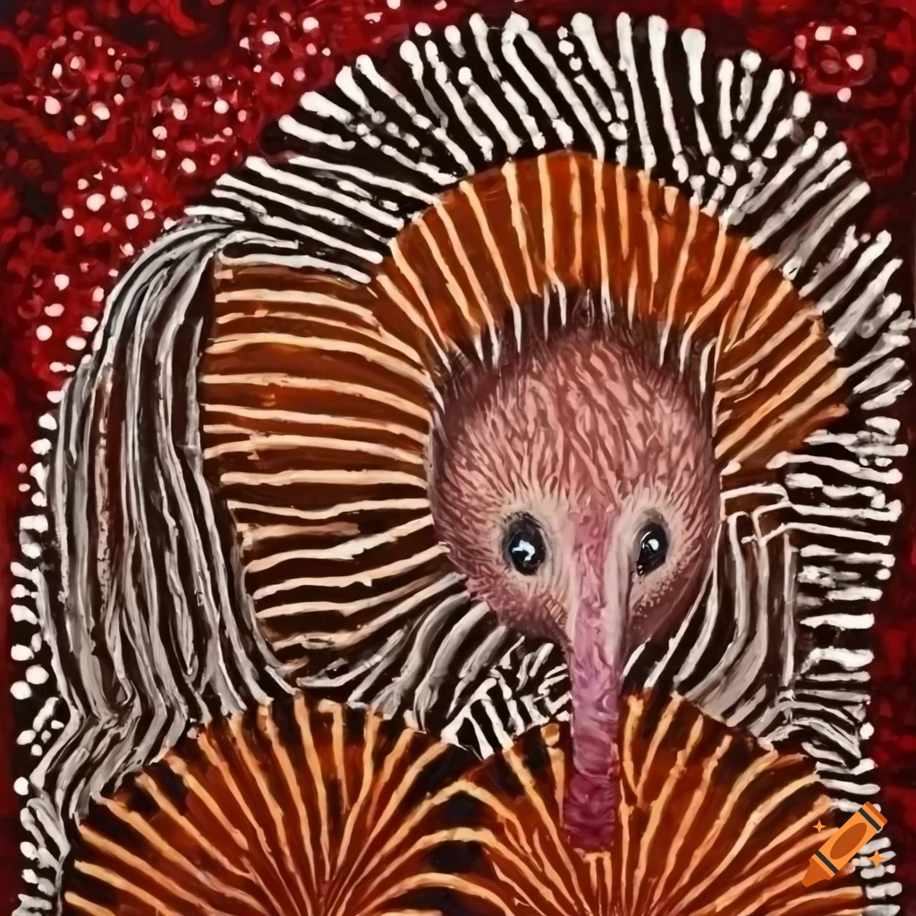 Detailed australian indigenous dreamtime painting of an echidna