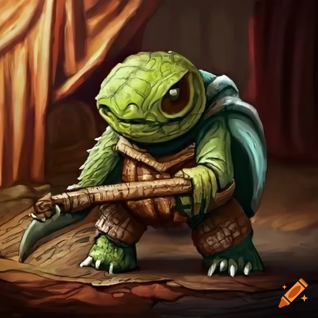 Dungeons and dragons, tortle humanoid wielding a wooden shield, has a ...