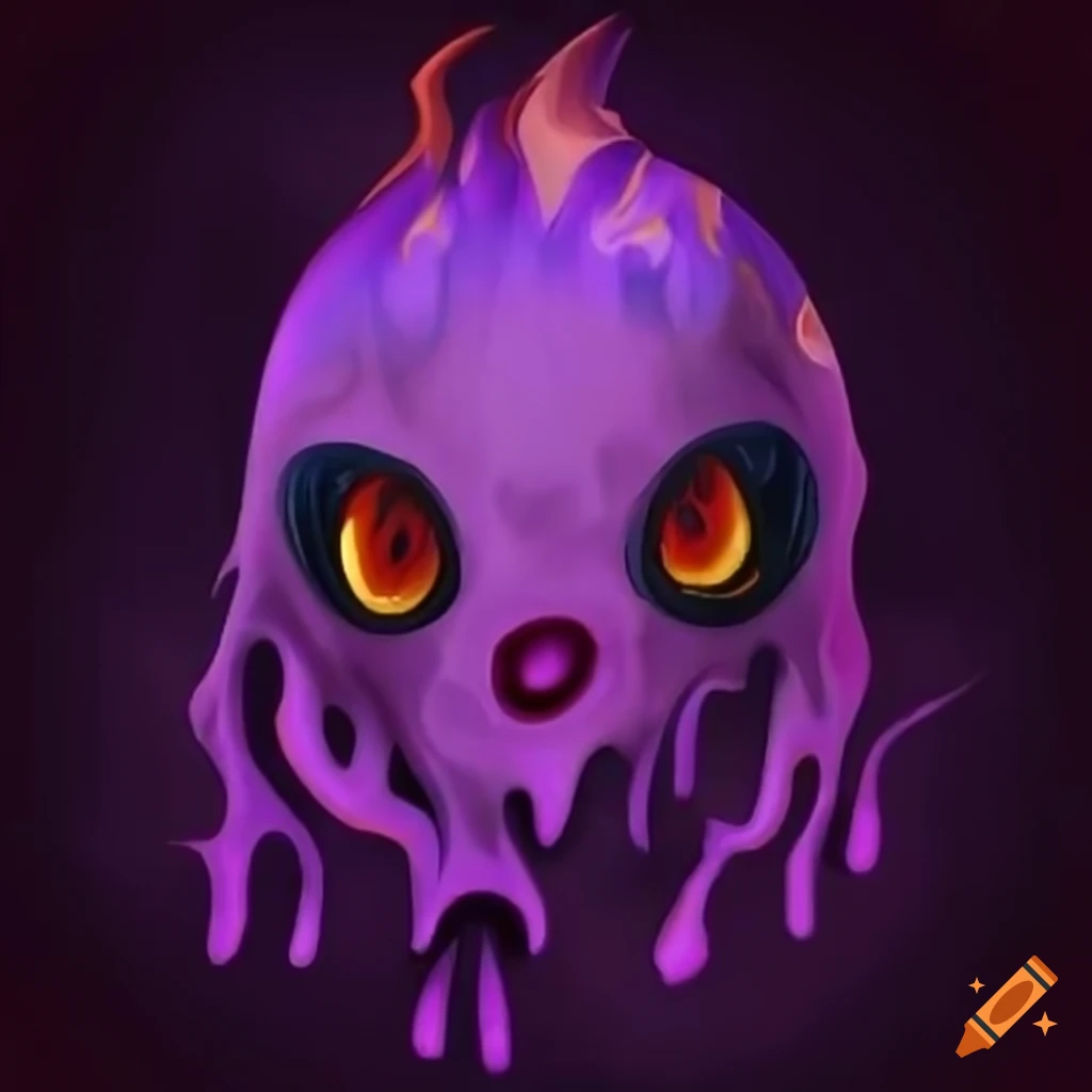 Anime styled ghost with purple flames with a organge pumkin head with a ...