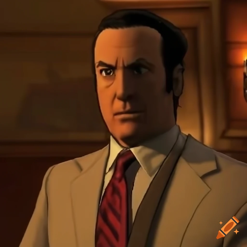 Saul Goodman in an Ace Attorney game, in-game screenshot on Craiyon