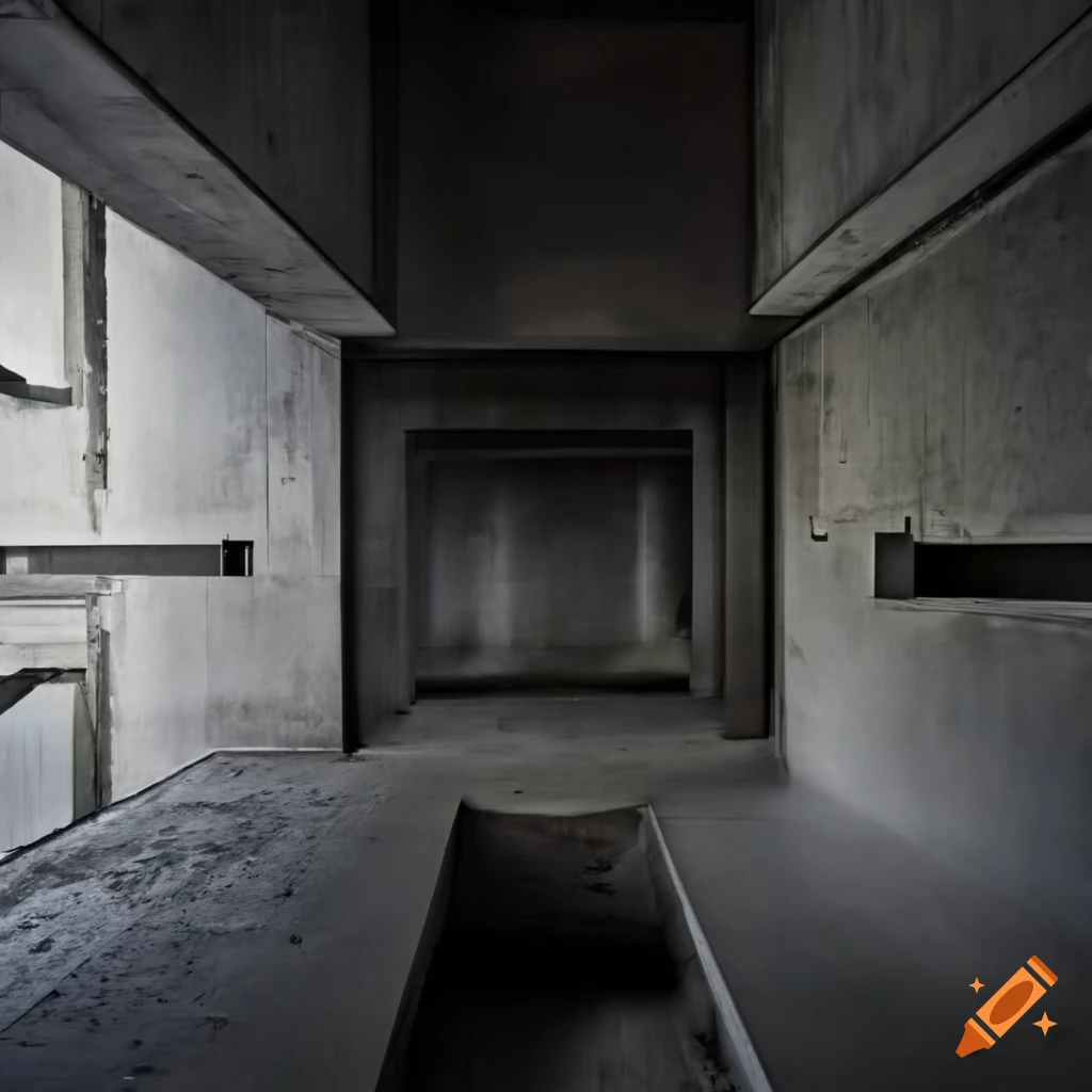 Massive, windowless concrete bunker in tadao architectural style
