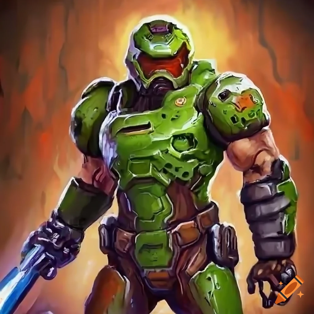 Doom slayer fighting master cheif on Craiyon
