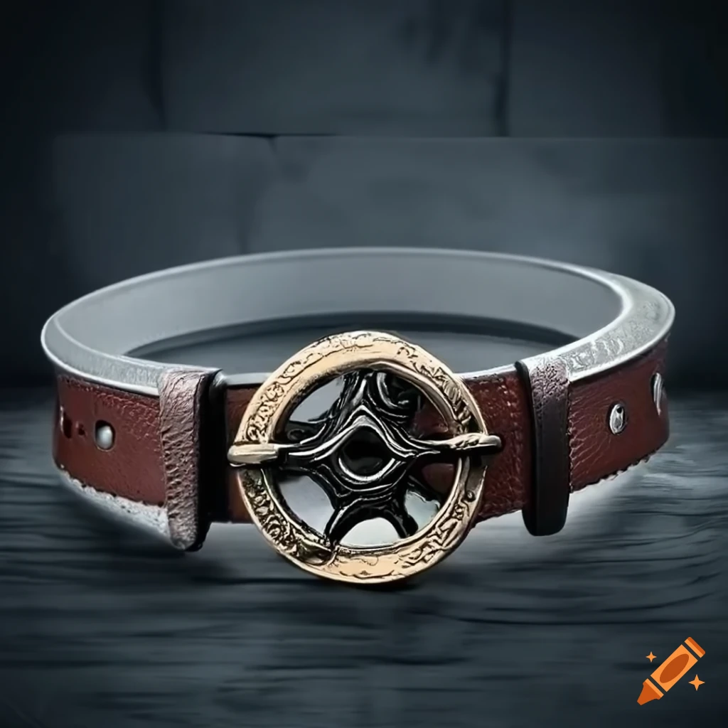 Fantasy weightlifter's leather belt with an intricately designed metal ...