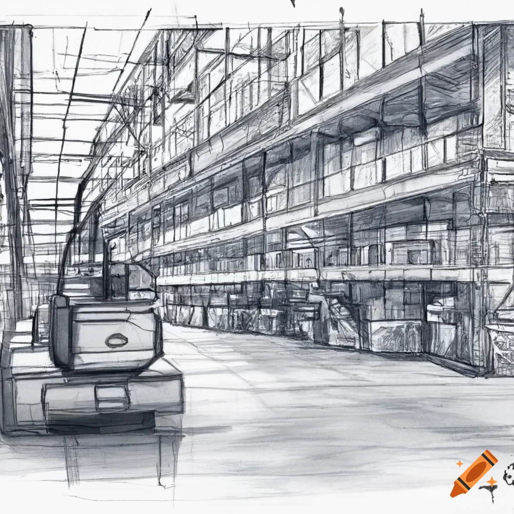 Technical drawing of the interior of a logistic centre