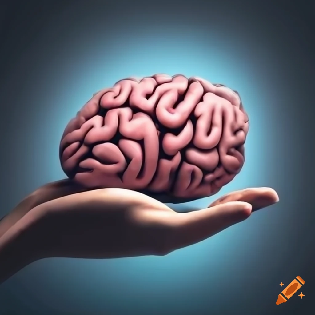 Person holding a brain in their hands, dramatic shading and lighting on ...