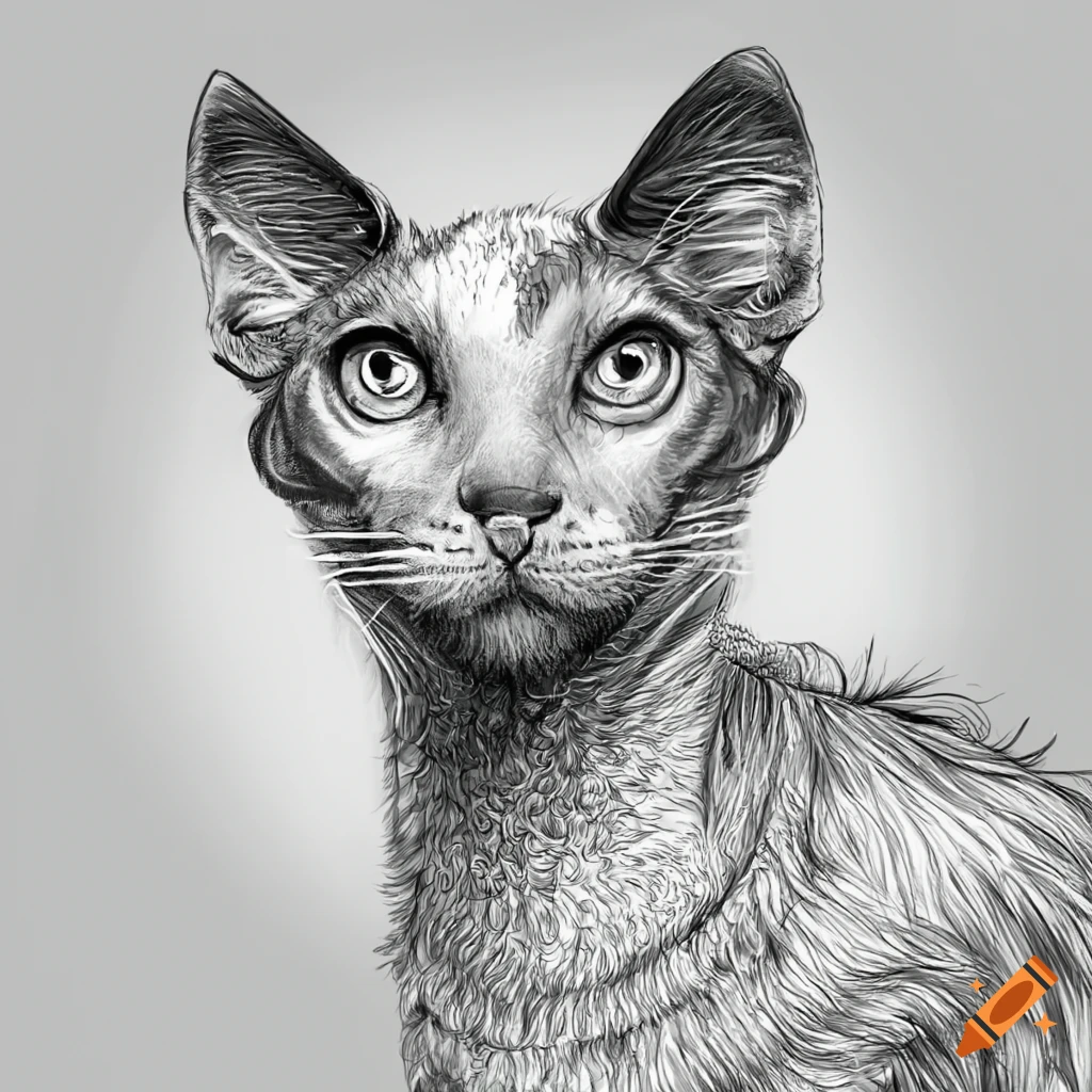 Lykoi cat fineline drawing greyscale coloring book style on Craiyon