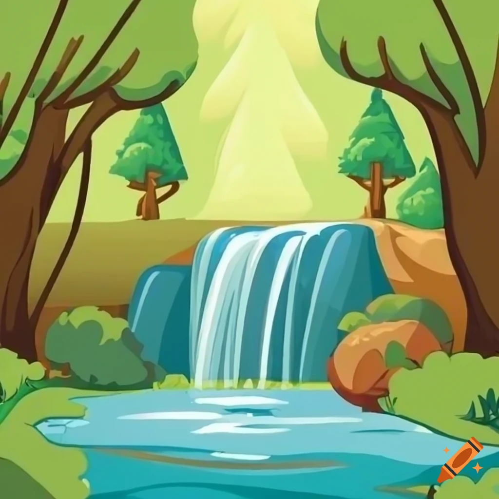 Waterfall in forest cartoon style