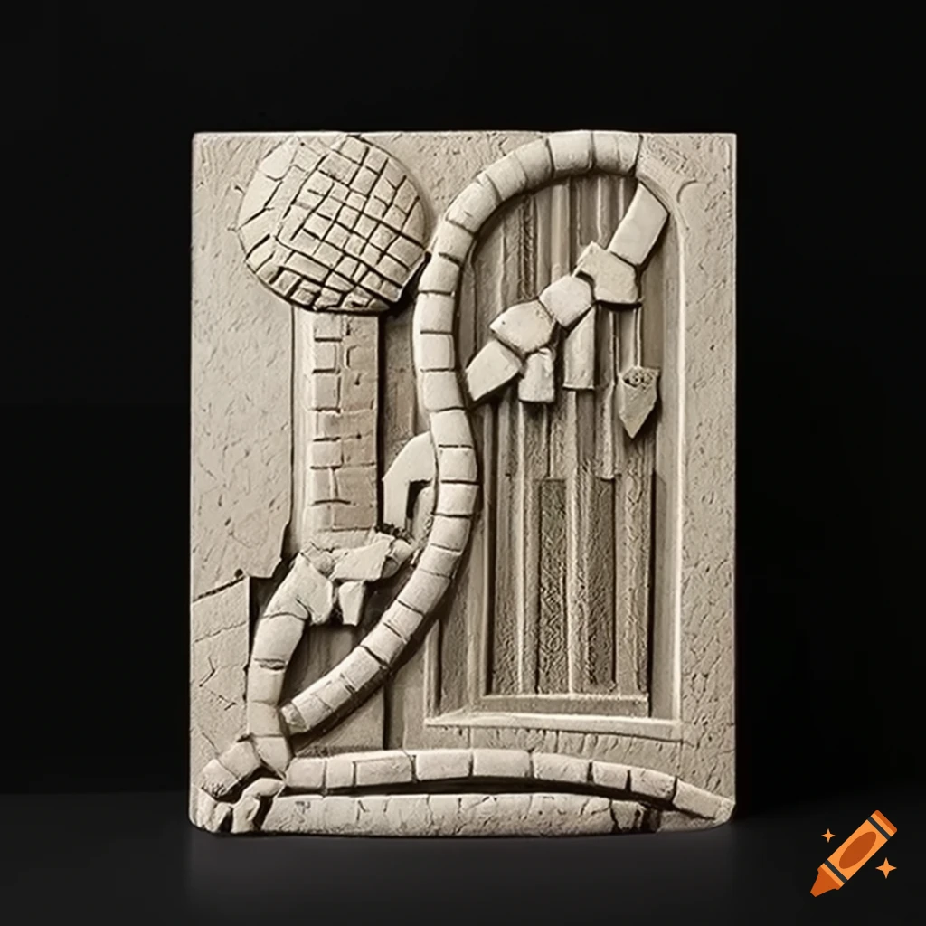 Art nouveau minimalist miniature house natural stone mosaic bass relief ...
