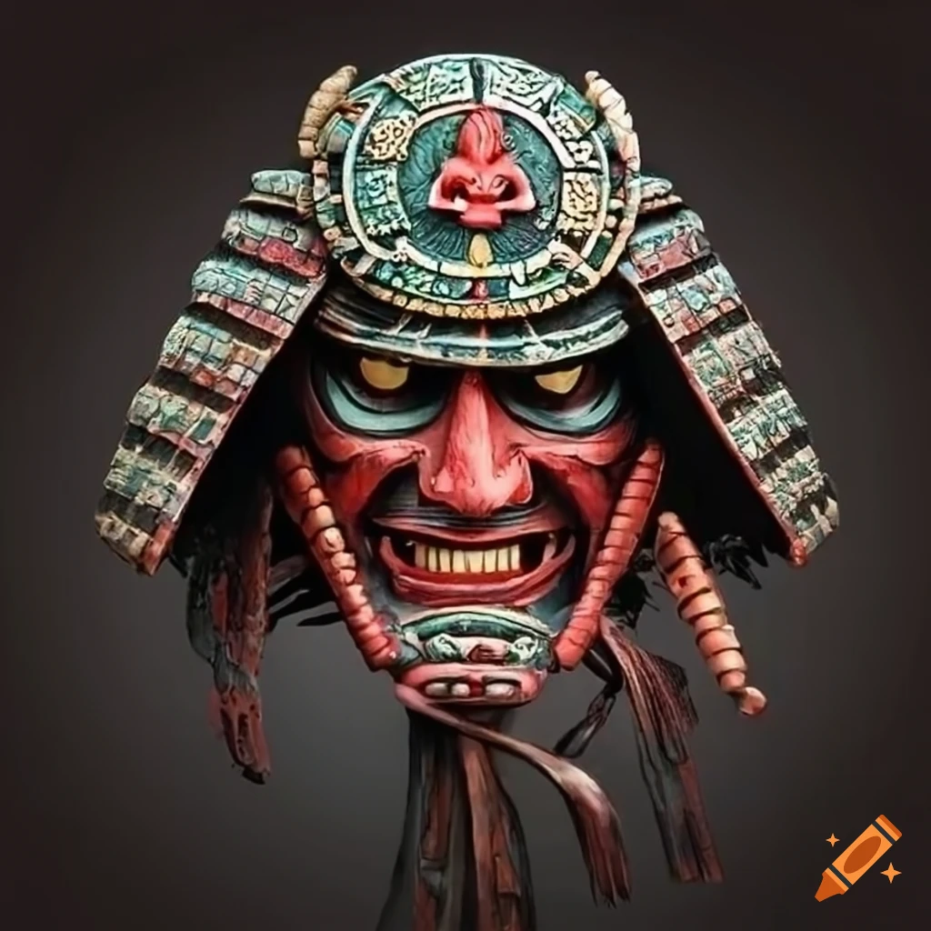 Samurai mask from aztec calendar