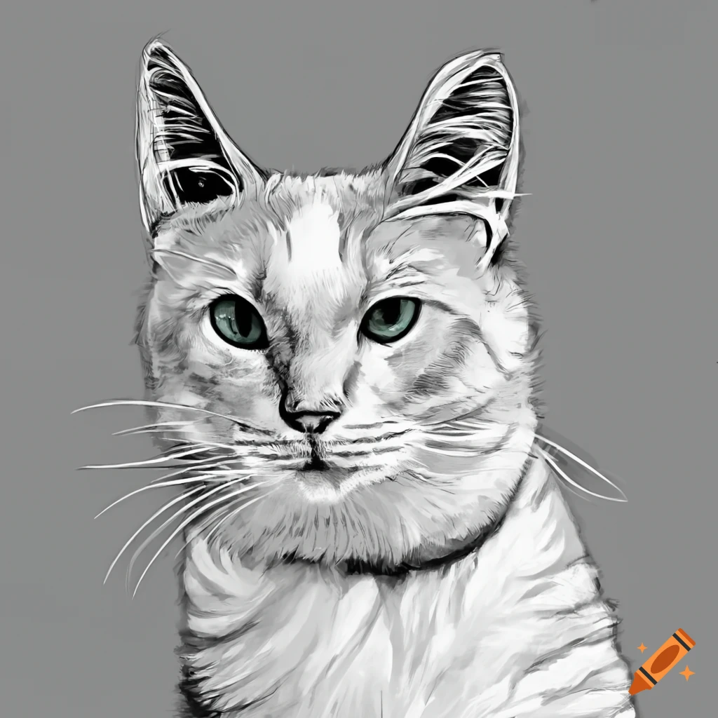 American bobtail cat fineline drawing greyscale coloring book style on ...