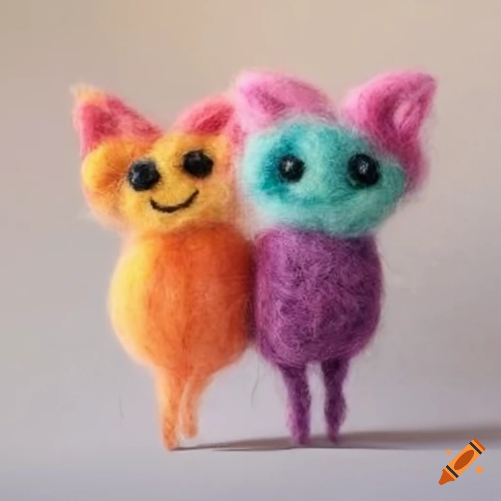 Smiling creatures made of felted wool