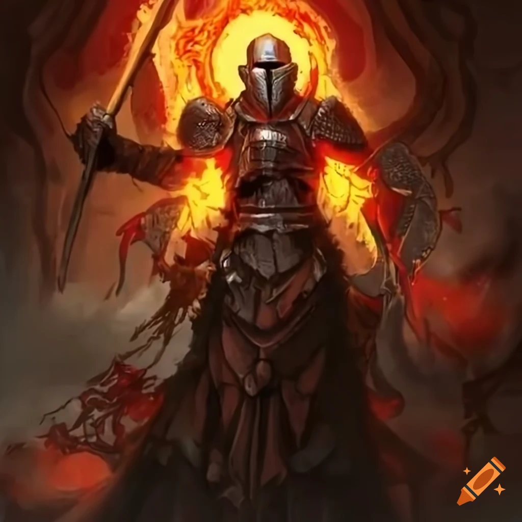 A pyromancer knight with crude armor made of iron thorns on Craiyon