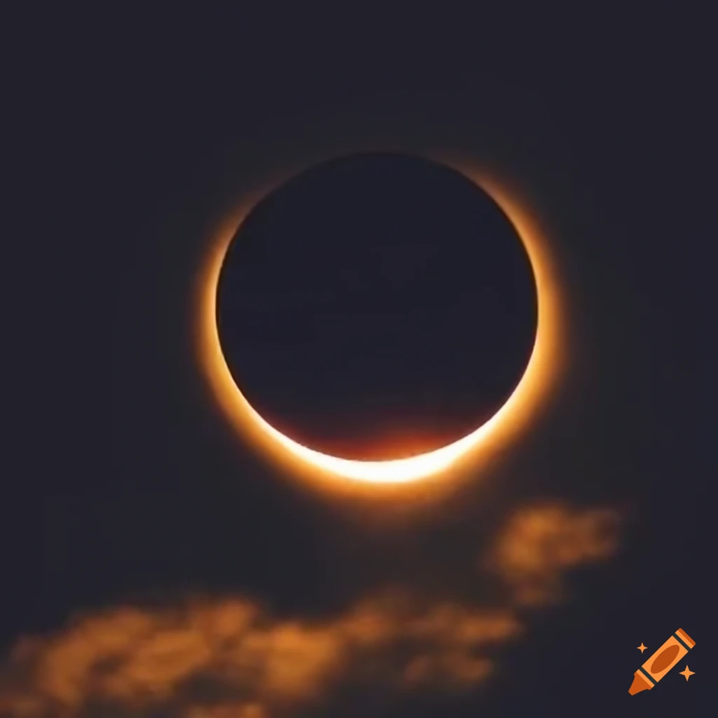 Color photo of a solar eclipse in the sky, showing the sun partially ...