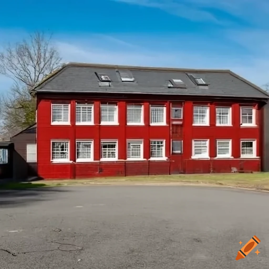 Grey and brown with a small bit of red two storey school buildings with ...