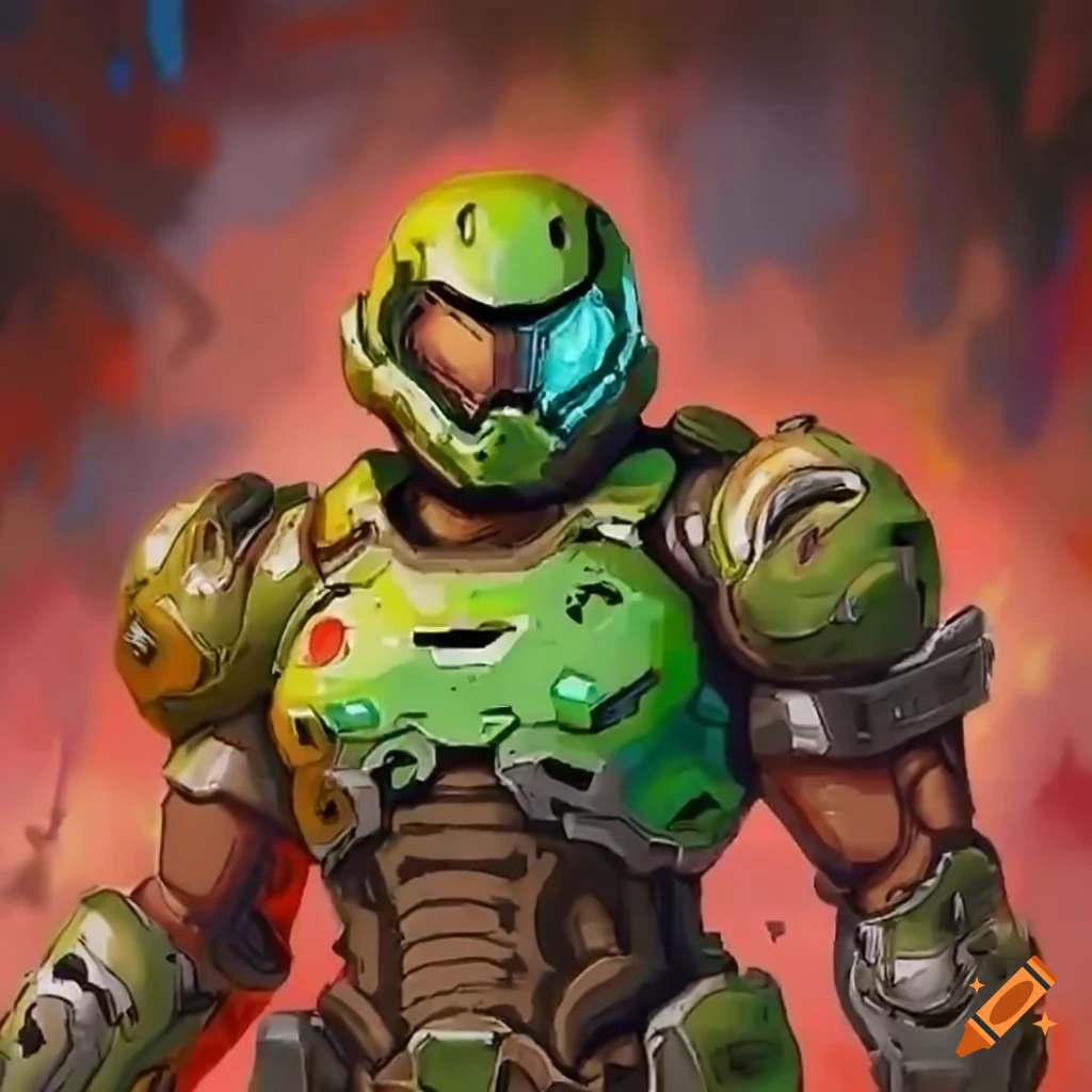 Doom slayer fighting master cheif on Craiyon