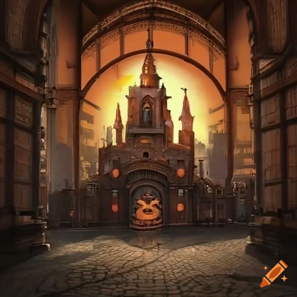 Steampunk city stage on Craiyon