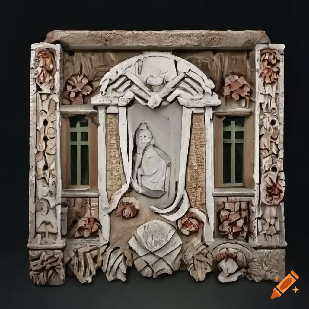 Large pieces stone mosaic art nouveau artwork of a miniature house as a ...