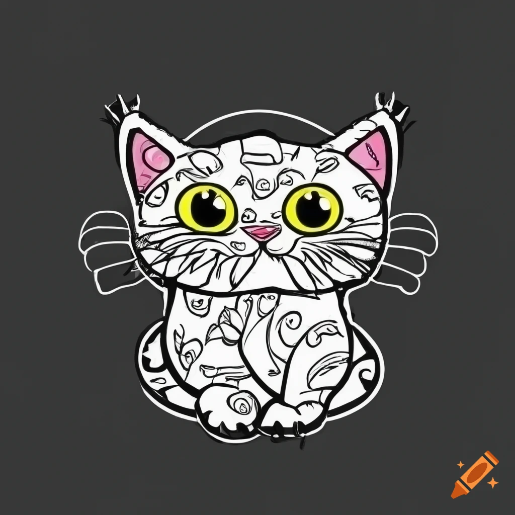 Colouring page, funny cat, cartoon style, thick lines, line art, white ...
