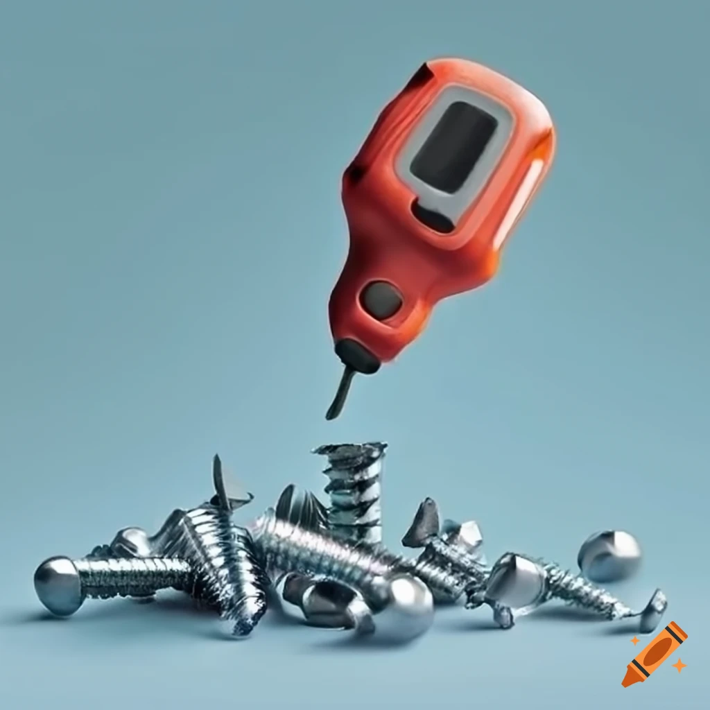 Copyright free screw driver with a pile of screws on Craiyon
