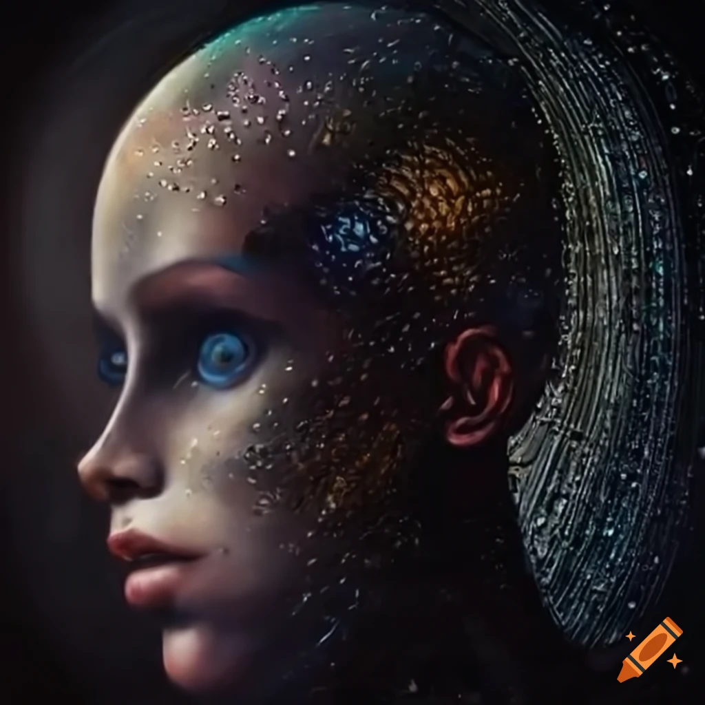 Dark oil painting of artificial intelligence and quantum computers ...