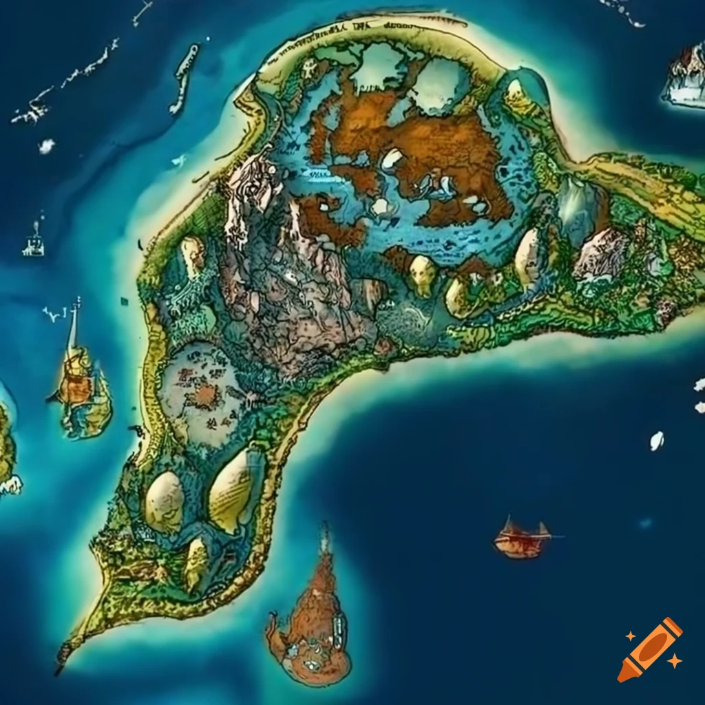 A mesmerizing map filled with mythical islands and magical landscapes ...