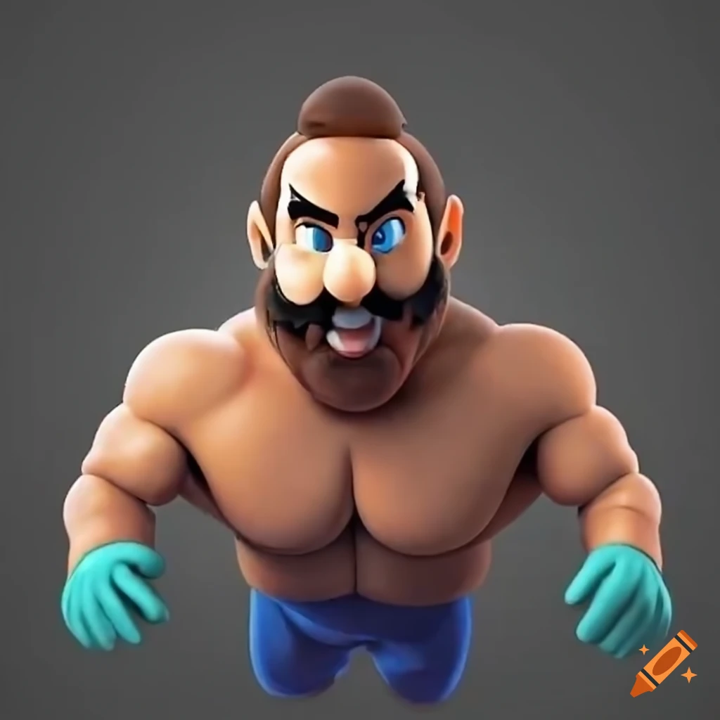 Bearded iraqi super mario wrestler cartoon on Craiyon