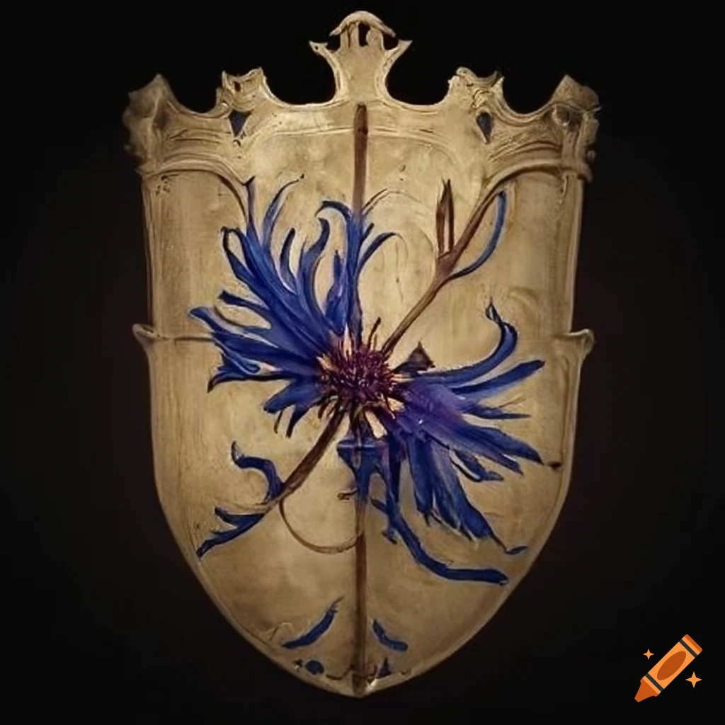 A medieval helardy crest with a cornflower