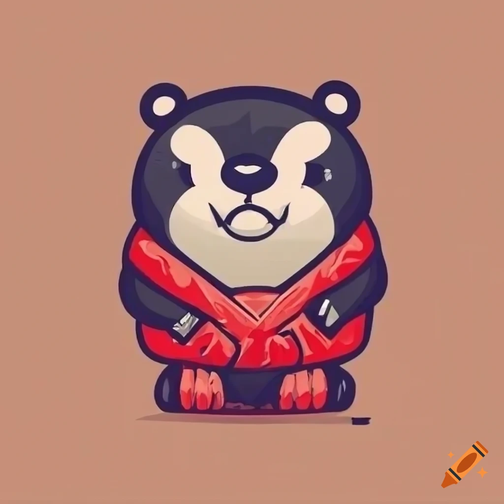 Japanese kuma mascot logo with black bear, white eyes and red cheeks