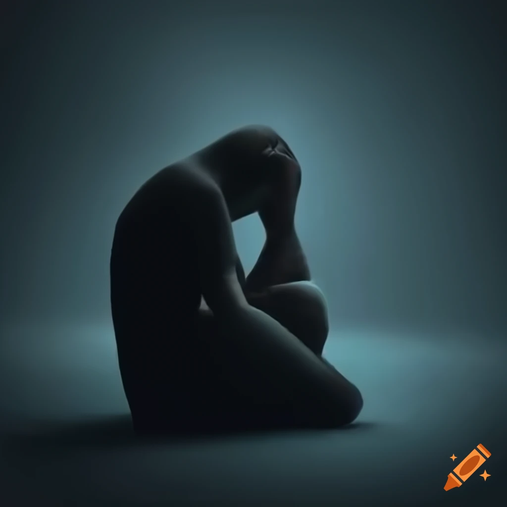 Person crying and kneeling in darkness