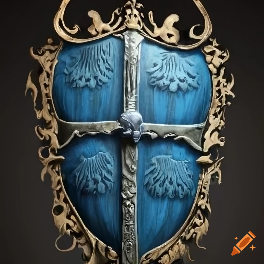 A medieval helardy crest, blue, grey on Craiyon