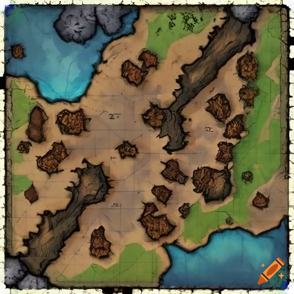 Dungeons and Dragons, Battle Map, Fallen Trees, Mountain, Ambush on Craiyon