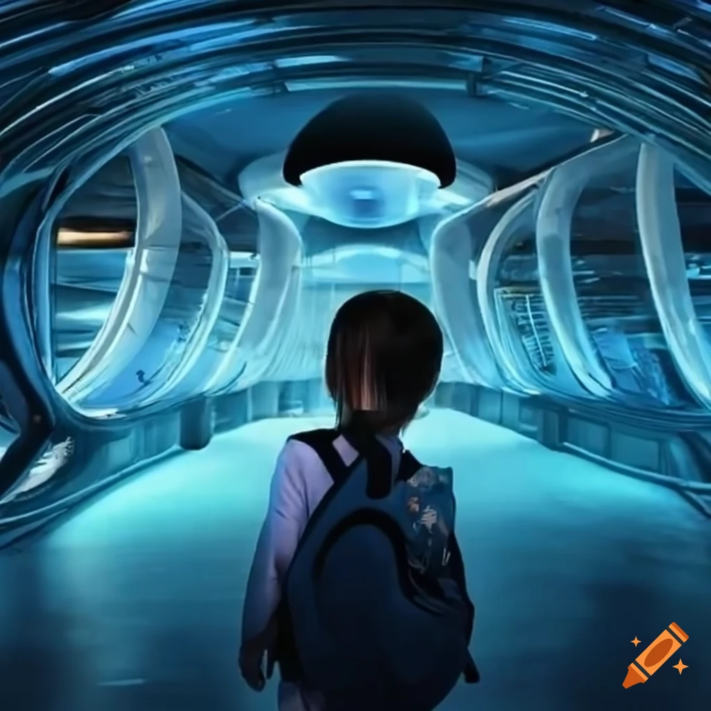 Futuristic school with students