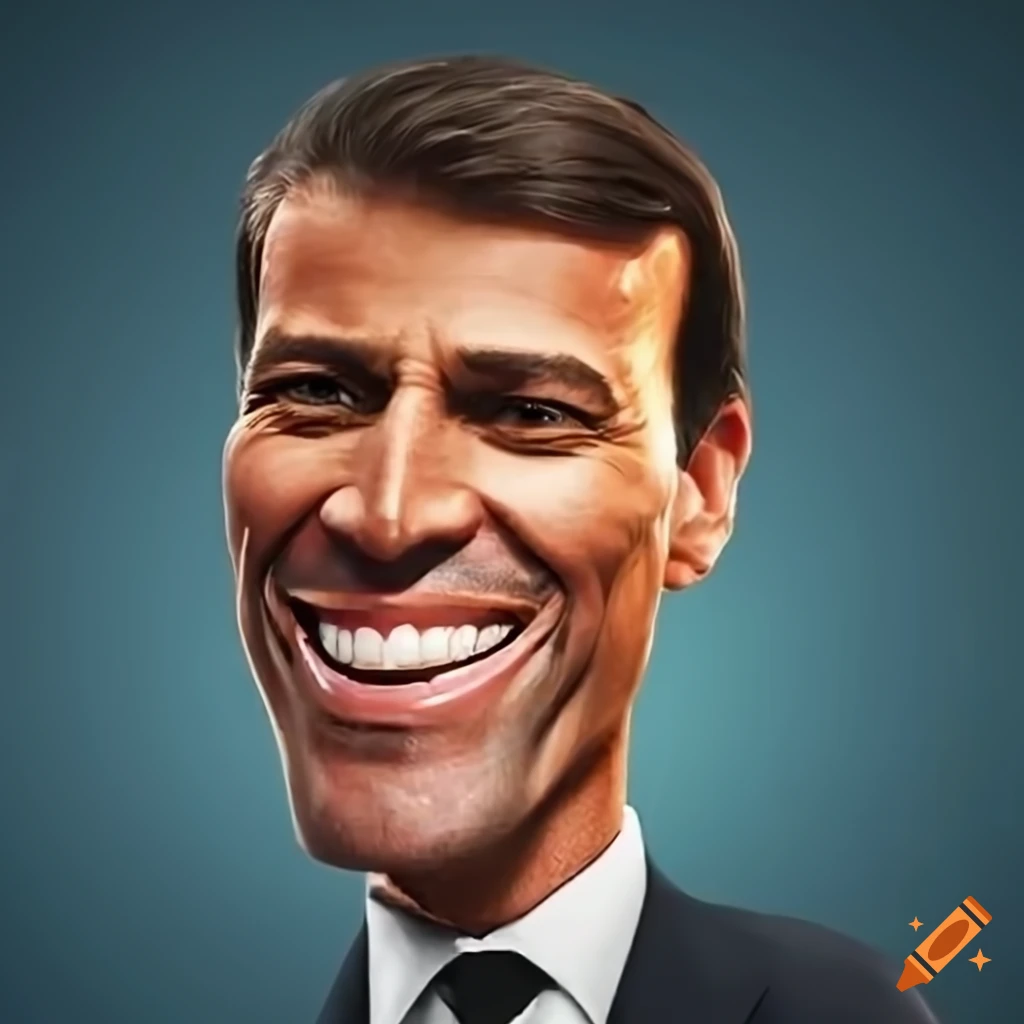 Tony robbins smiling cartoon in 4k