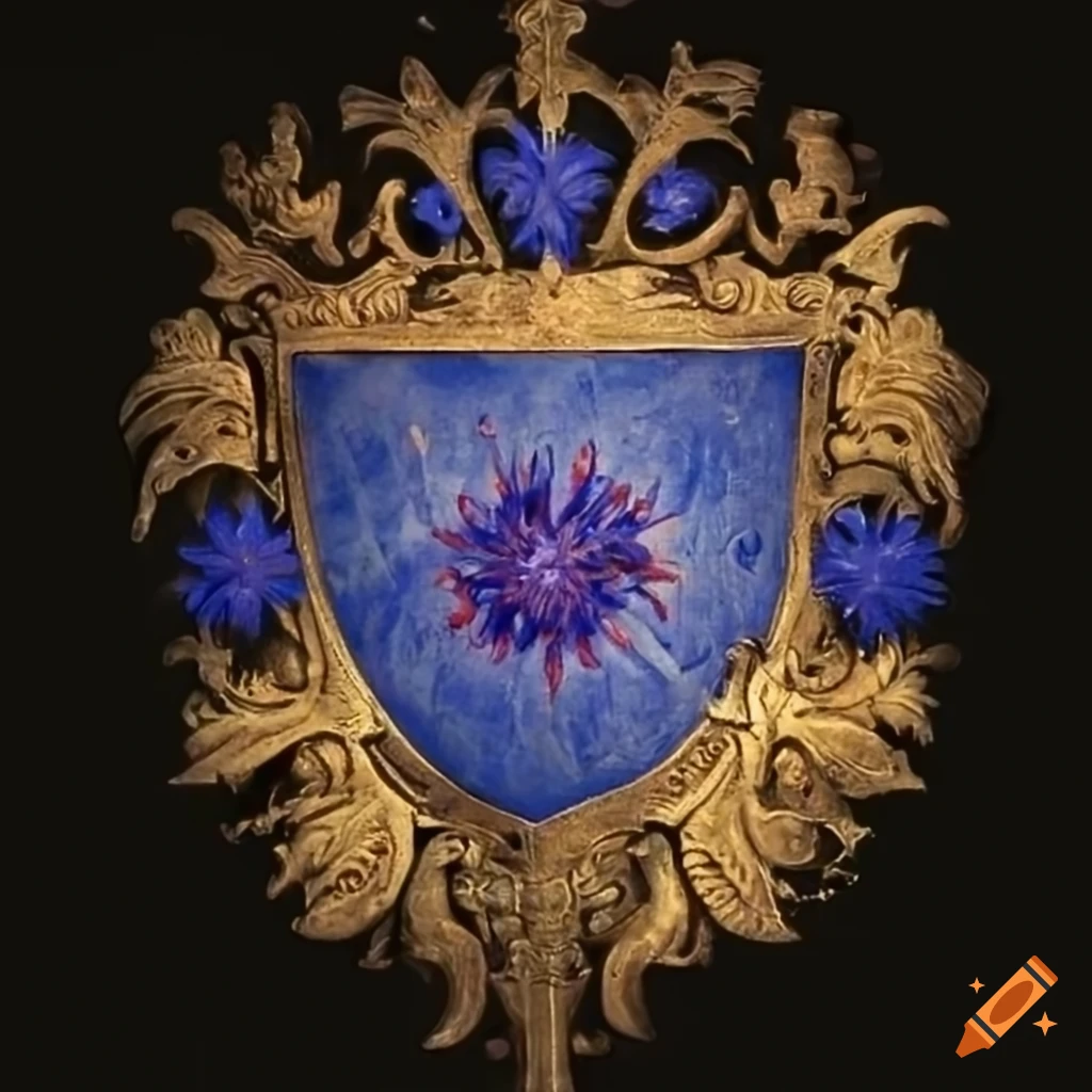 A medieval helardy crest with a cornflower on Craiyon