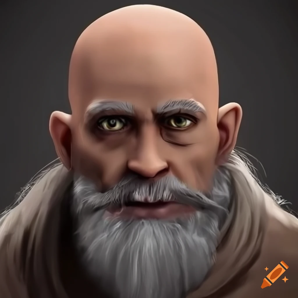 Create an avatar of a bald man with a gray beard. Please only the head ...