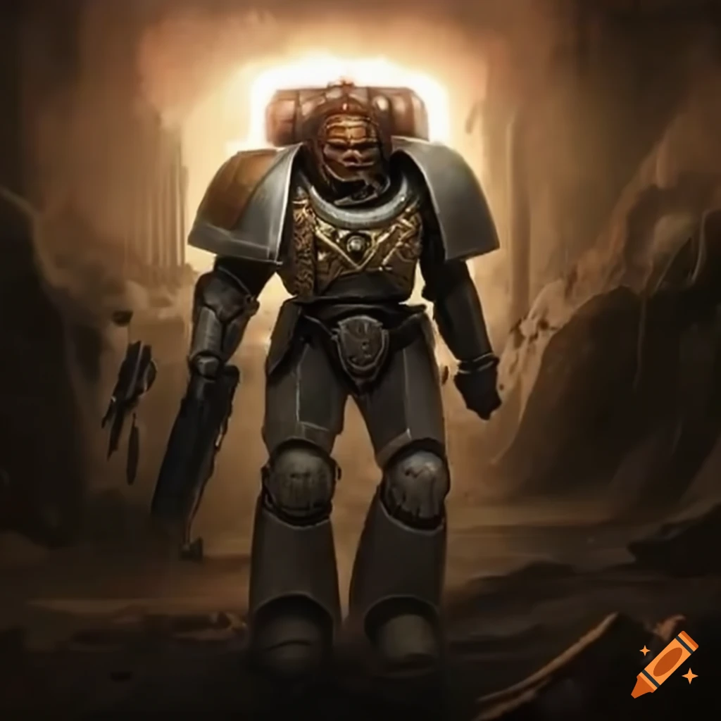 A warhammer 40k space marine in white crusader armor exploring a ...