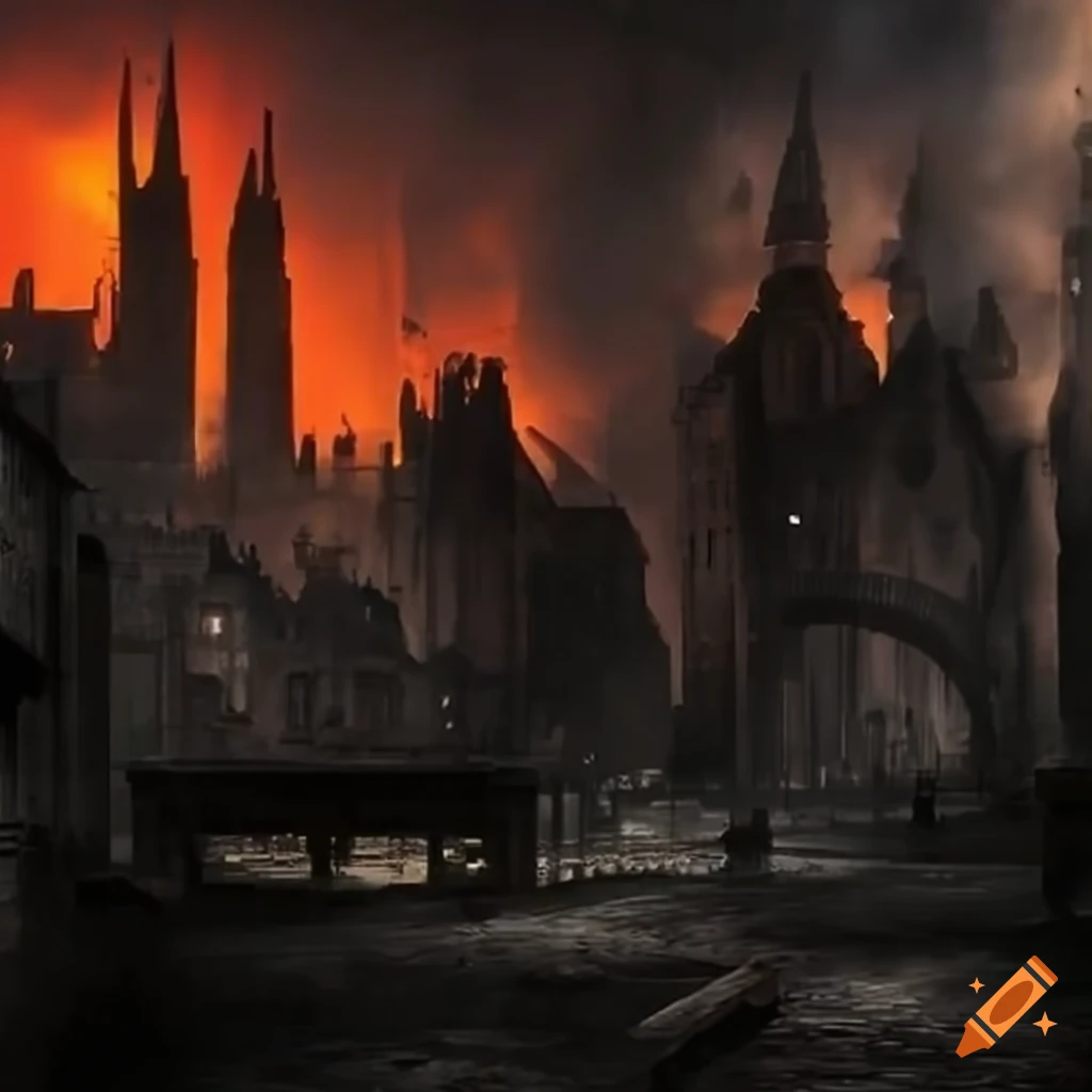 Toxic hellscape modern and medieval city on Craiyon