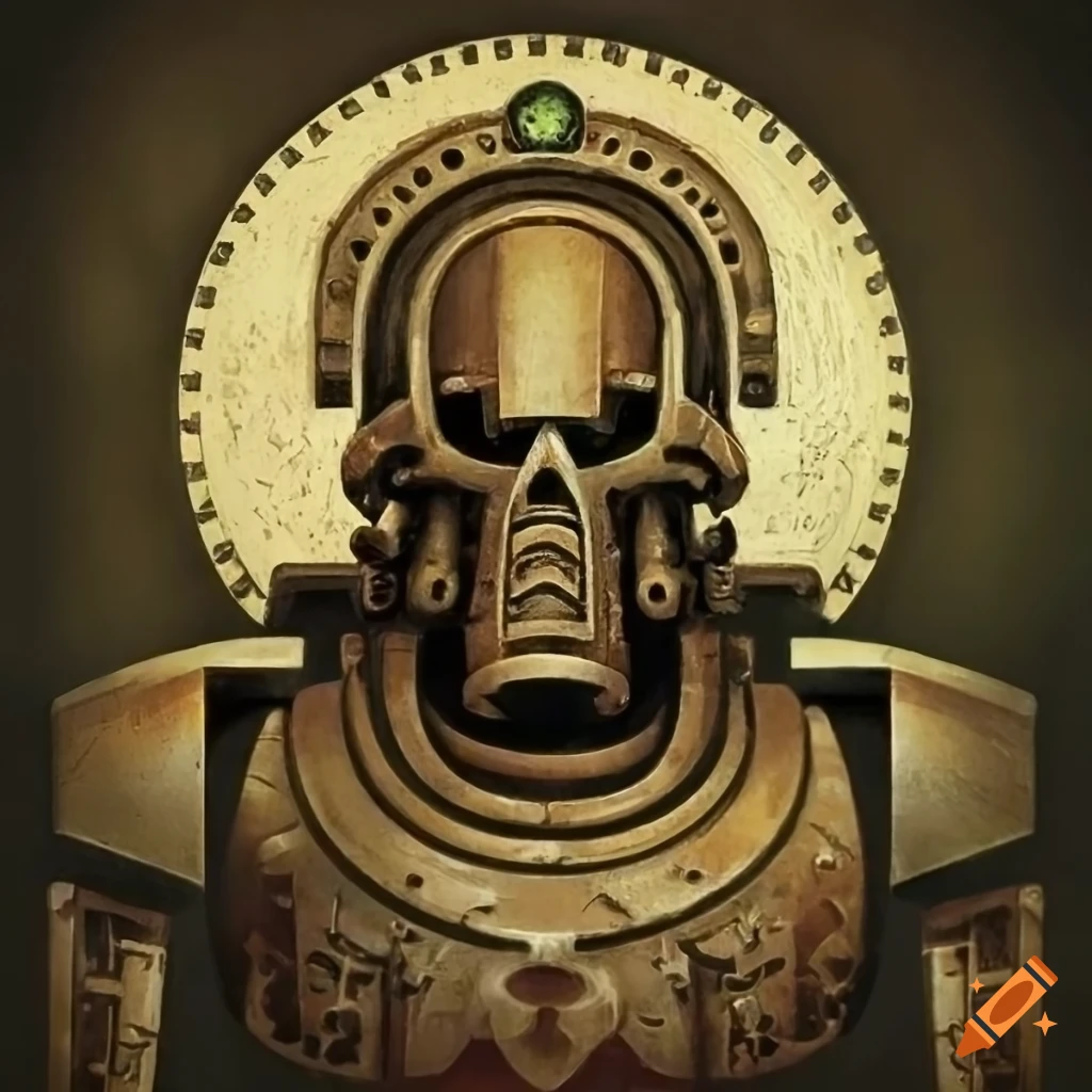 Vintage warhammer 40000 necron bronze robot poster with art deco style ...