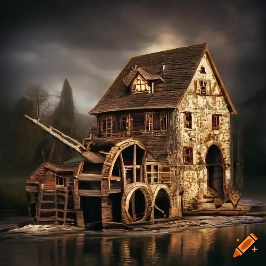 Steampunk watermill on Craiyon