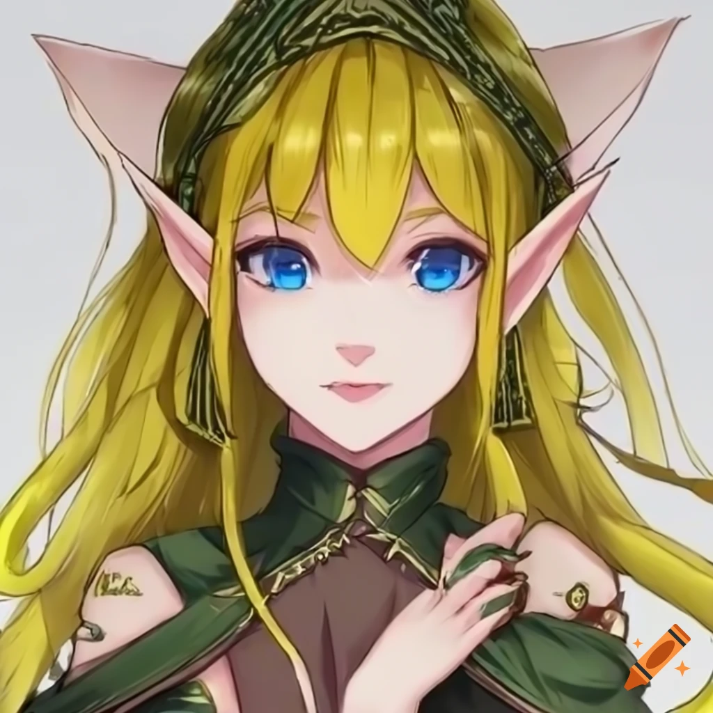 Masterpiece, 2d anime girl, elf, yellow hair, blue eyes on Craiyon
