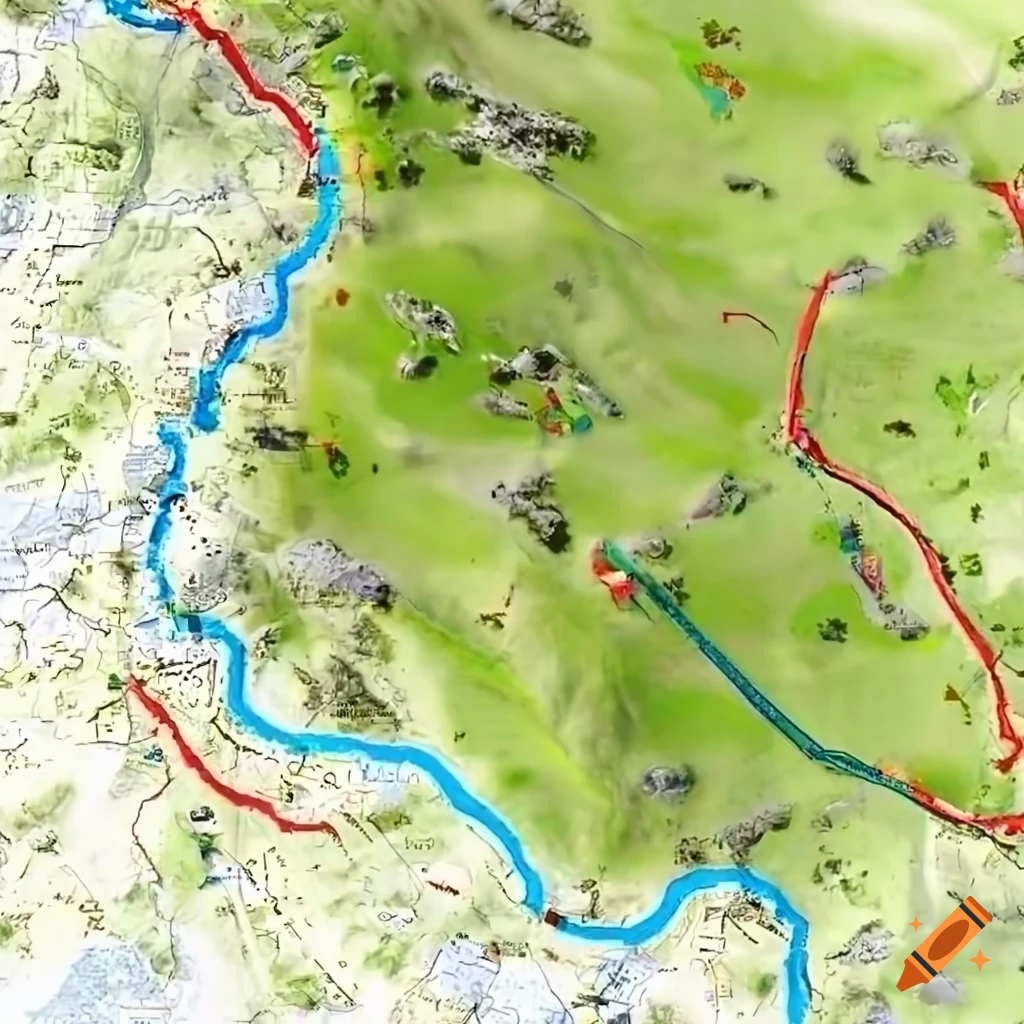 Gps map navigational waypoints trekking routes, aerial view