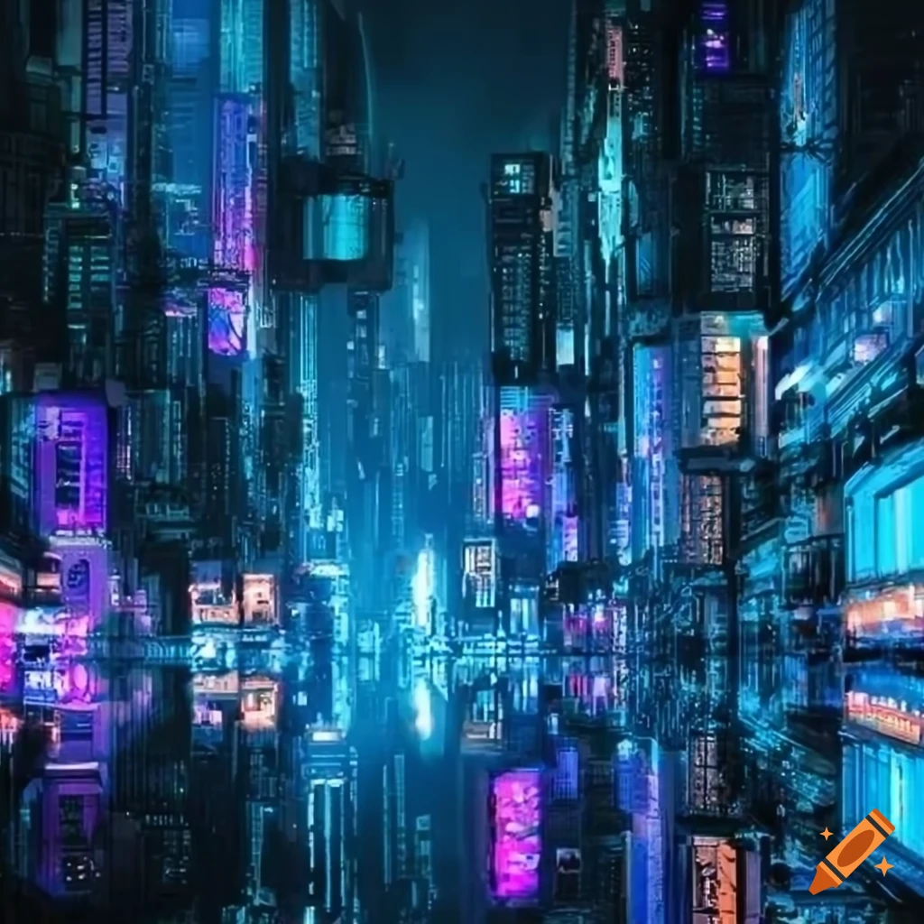 Cyberpunk city with blue lights