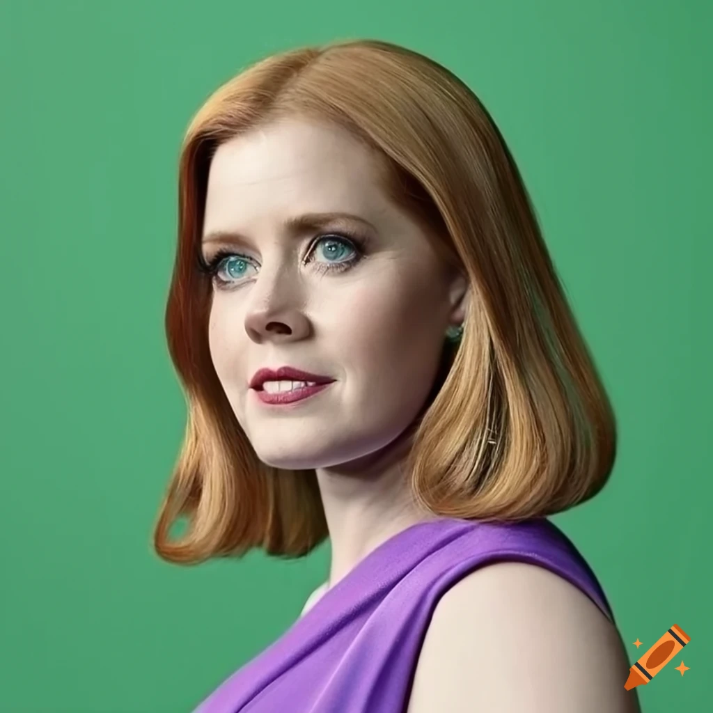 Amy adams wearing a bob haircut, purple sleeveless blouse, green ...