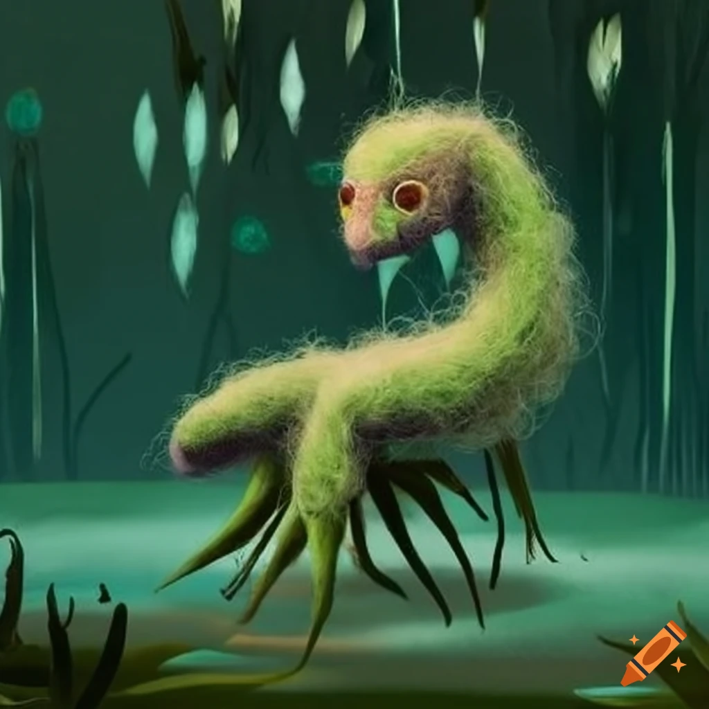 Swamp creatures made of felted wool on Craiyon