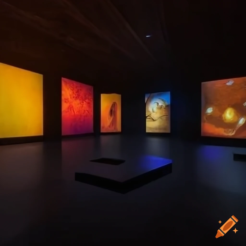 A modern art museum with immersive vr experiences and cozy seating on ...