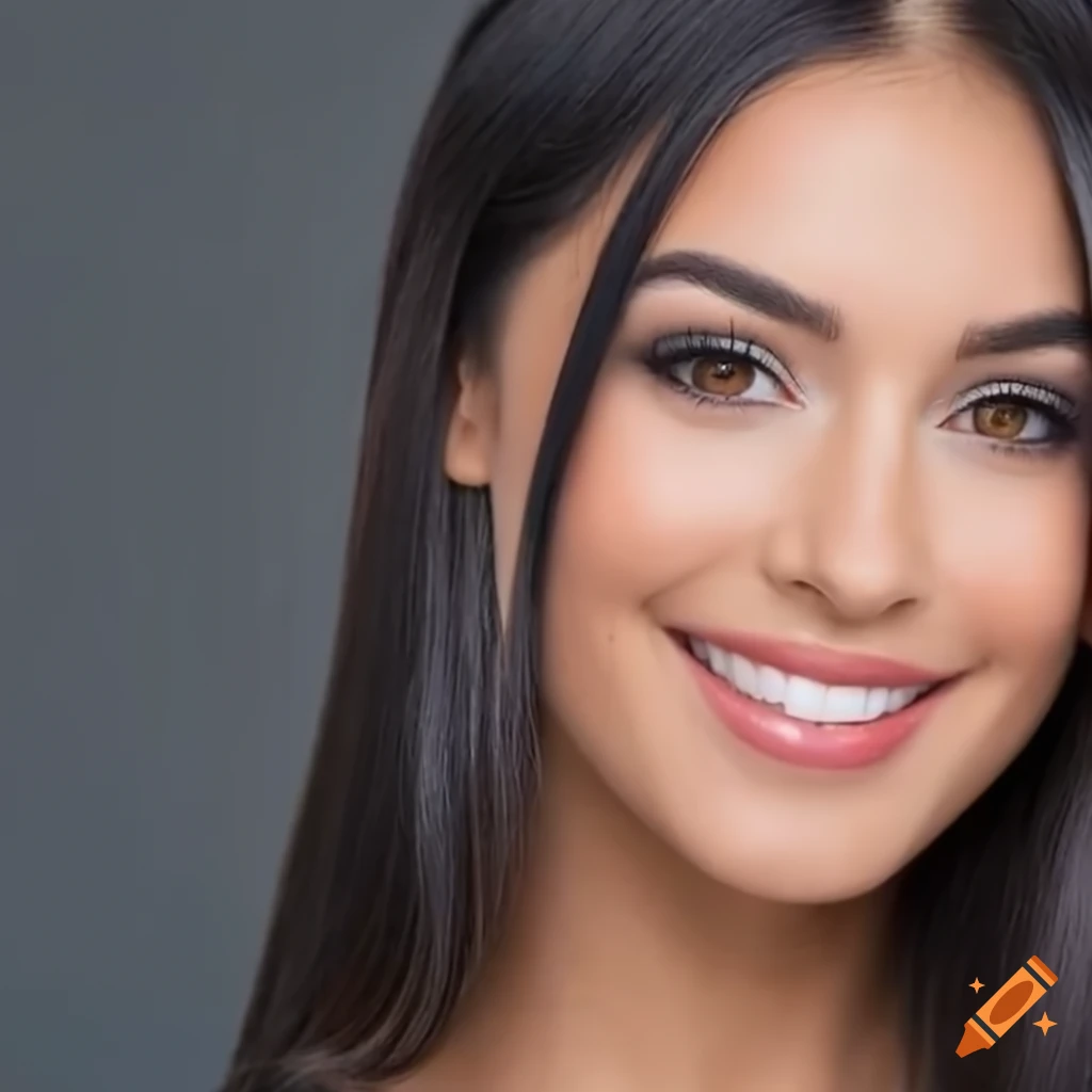 Beautiful Young Woman With Black Hair And Brown Eyes Smiling On Craiyon